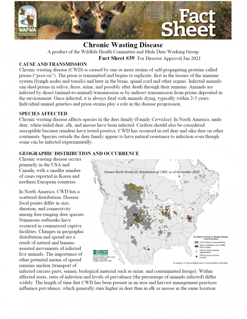 Fact Sheet 39: Chronic Wasting Disease – WAFWA